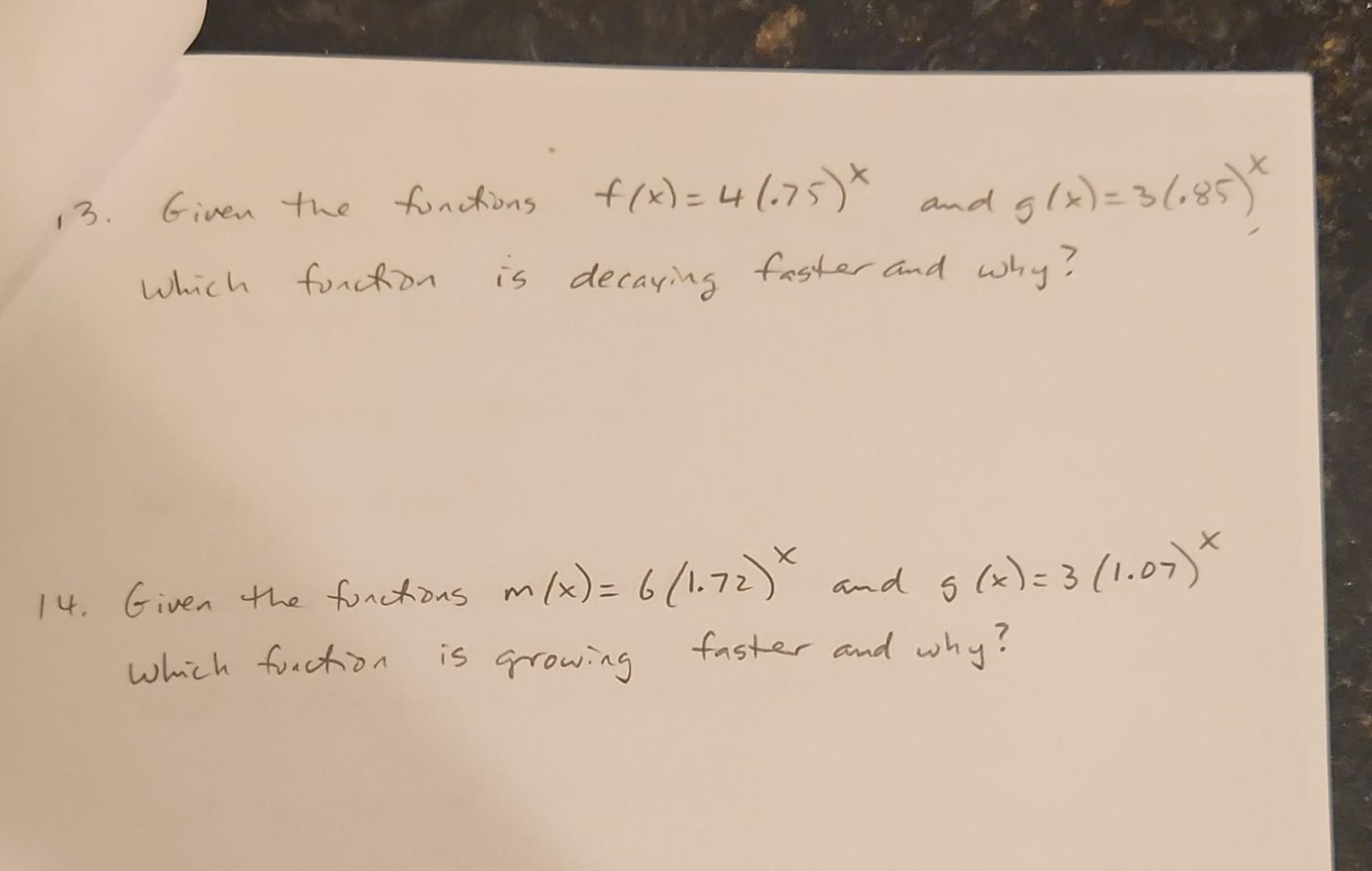 Solved 13. Given the functions f(x)=4(.75)x and | Chegg.com