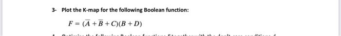 Solved 3. Plot the K-map for the following Boolean function: | Chegg.com
