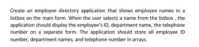 Solved Create an employee directory application that shows | Chegg.com