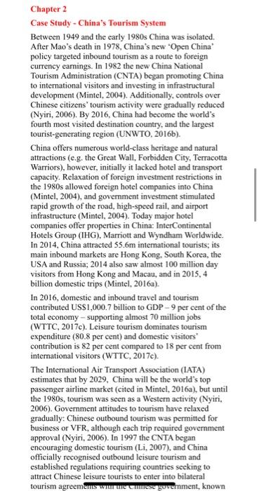 Solved Chapter 2 Case Study - China's Tourism System Between | Chegg.com
