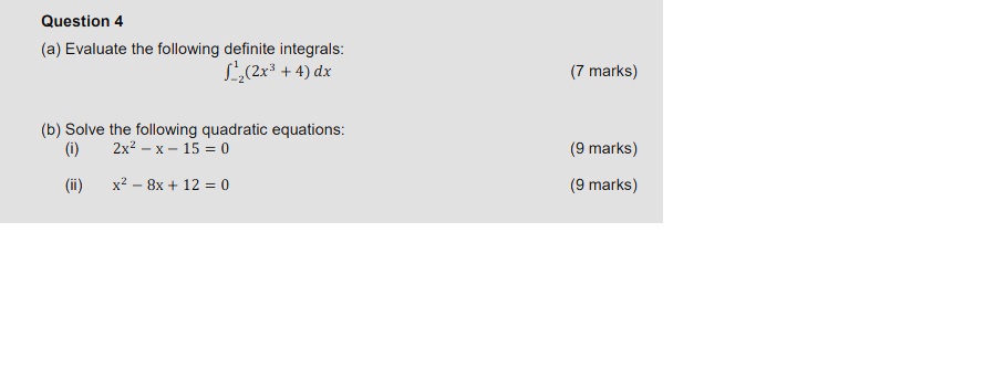 Solved Question 4a ﻿evaluate The Following Definite 1673