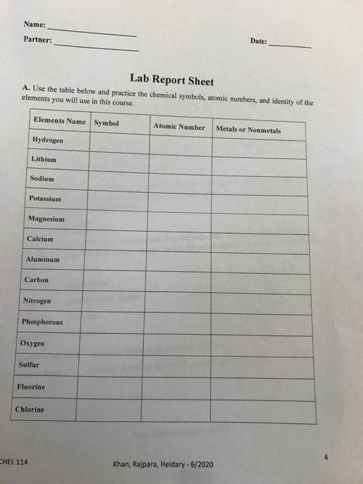 Solved Name: Partner: Date: Lab Report Sheet A. Use the | Chegg.com
