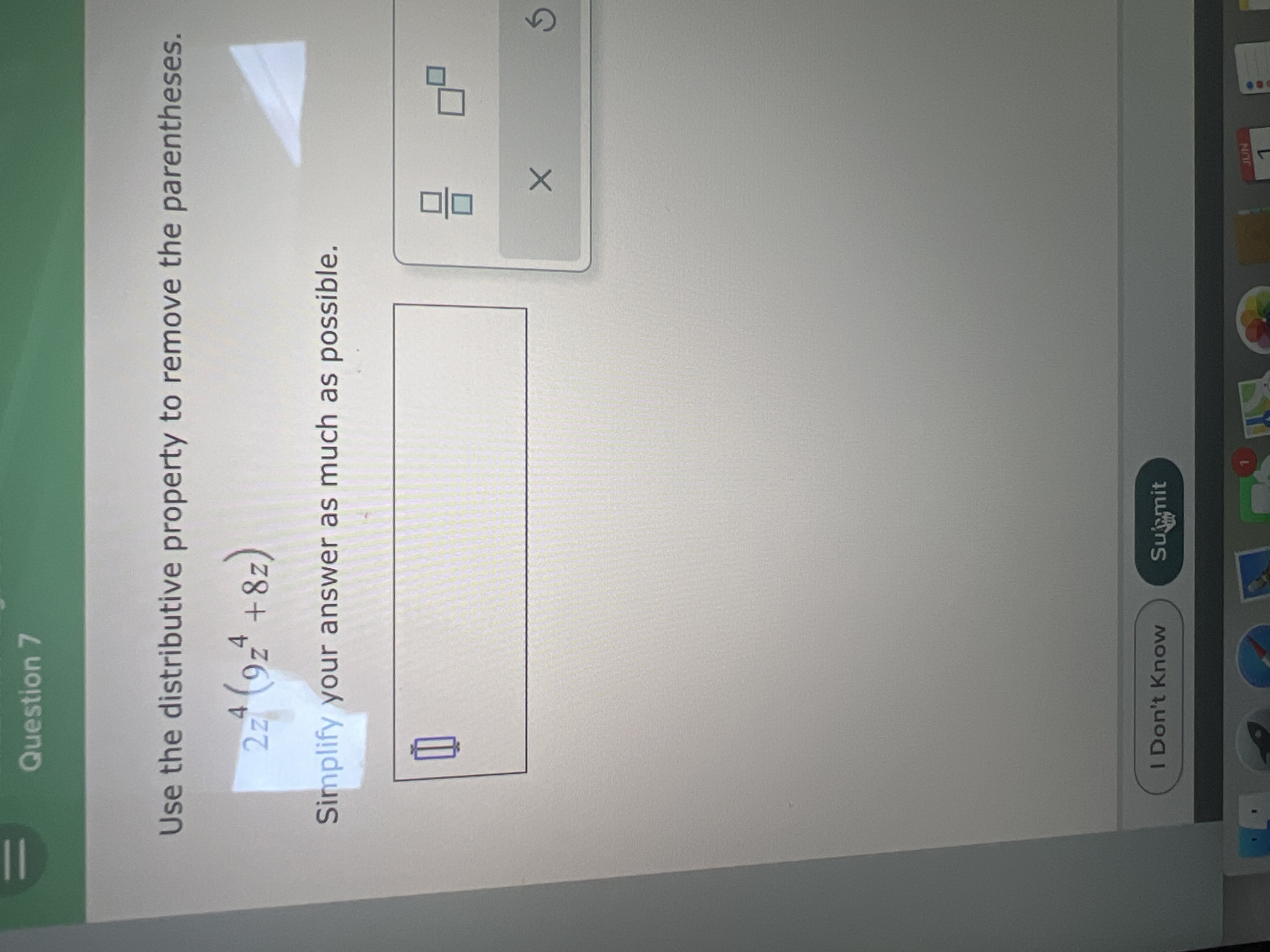 Solved Use the distributive property to remove the | Chegg.com