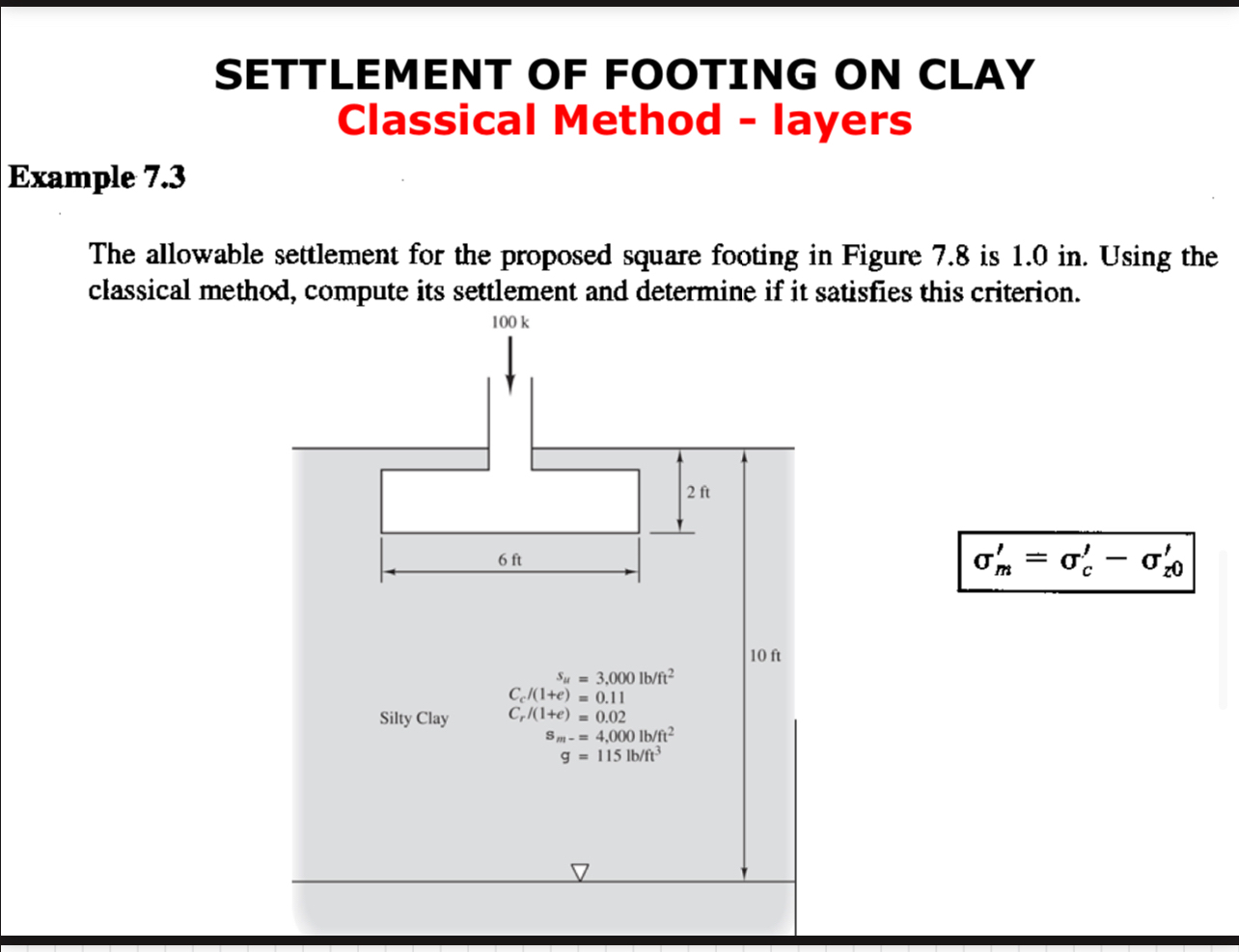 Solved SETTLEMENT OF FOOTING ON CLAY Classical Method - | Chegg.com Solved SETTLEMENT OF FOOTING ON CLAY Classical Method - | Chegg.com