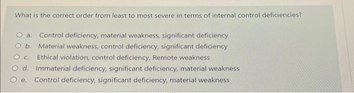 Solved What is the correct order from least to most severe | Chegg.com
