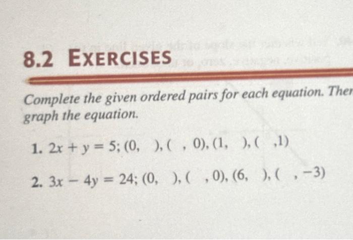 Solved 8.2 EXERCISES Complete the given ordered pairs for | Chegg.com