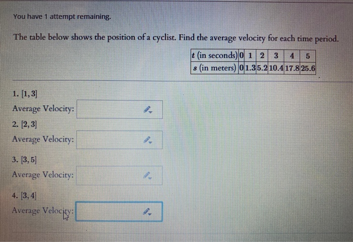 Solved The table shows the position of a cyclist. Find the | Chegg.com
