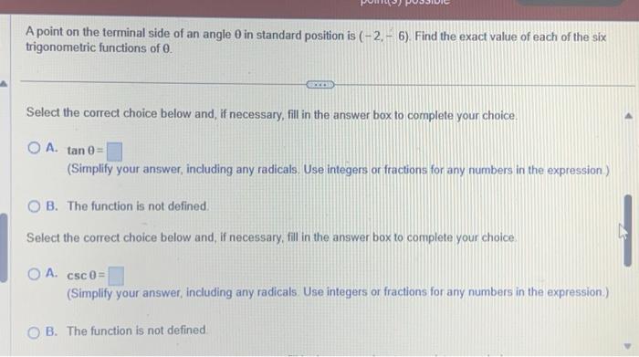 Solved A point on the terminal side of an angle θ in | Chegg.com