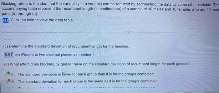 Solved Blocking refers to the idea that the variability in a | Chegg.com