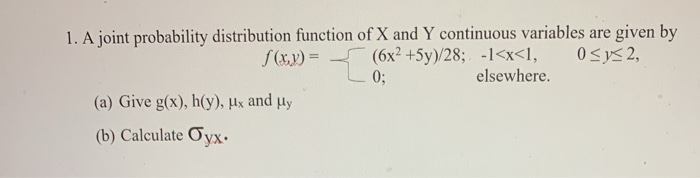 Solved 1. A joint probability distribution function of X and | Chegg.com