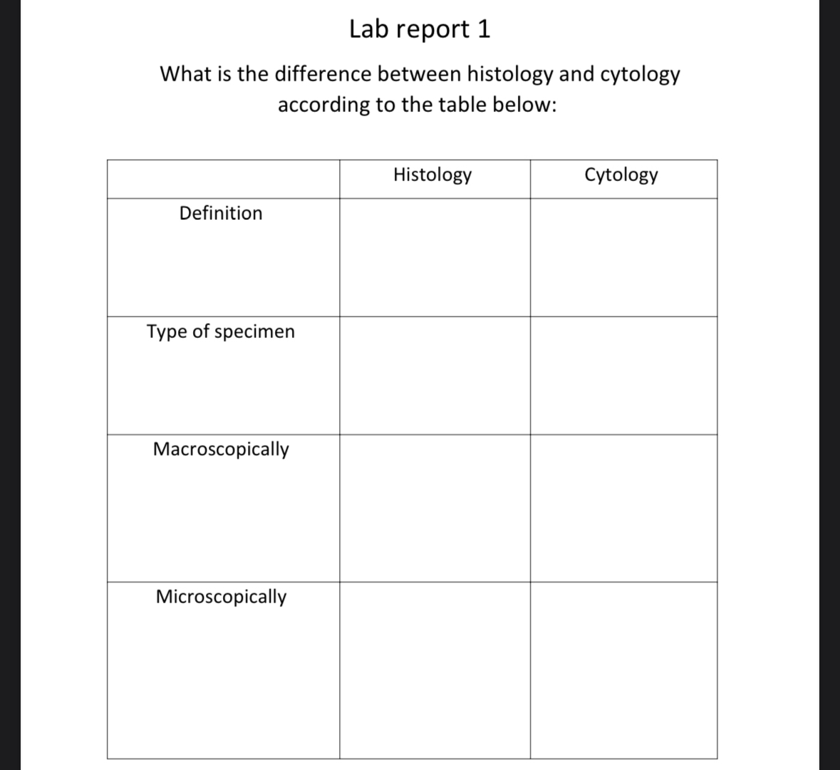 Solved Lab report 1What is the difference between histology | Chegg.com