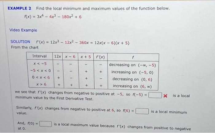 Solved EXAMPLE 2 Find the local minimum and maximum values | Chegg.com