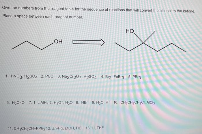 Solved Give the numbers from the reagent table for the | Chegg.com