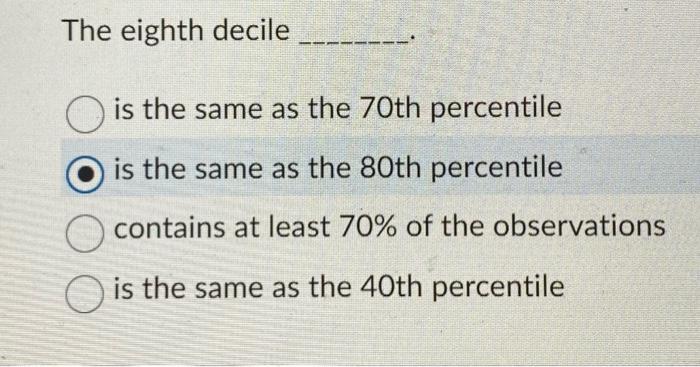 Solved The eighth decile €3 is the same as the 70th | Chegg.com