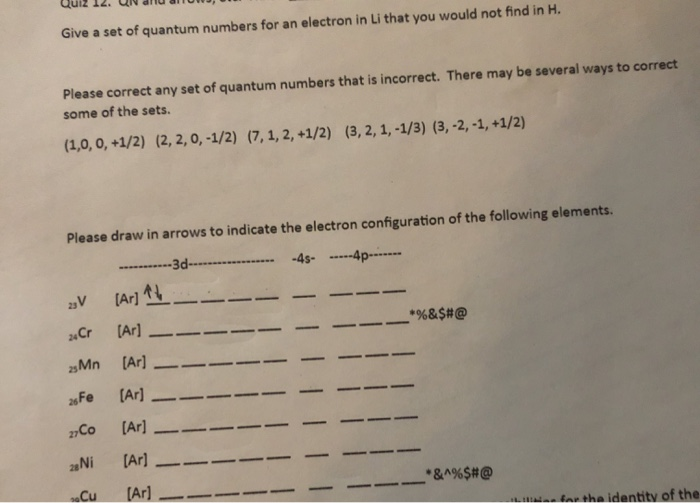 Solved Give a set of quantum numbers for an electron in Li | Chegg.com