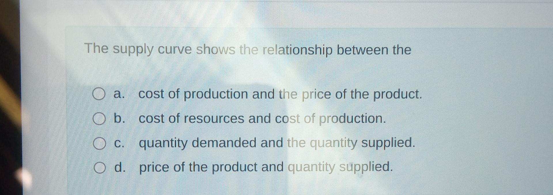 Solved The supply curve shows the relationship between thea. | Chegg.com