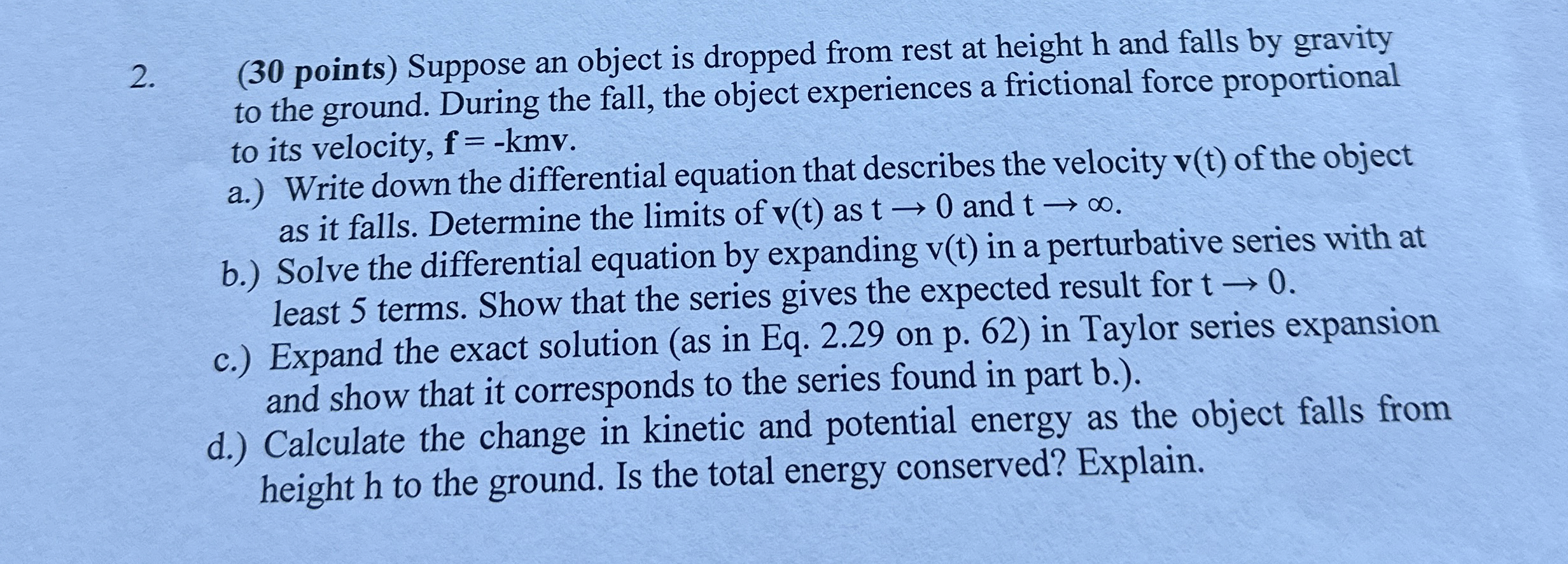 Solved (30 ﻿points) ﻿Suppose an object is dropped from rest | Chegg.com