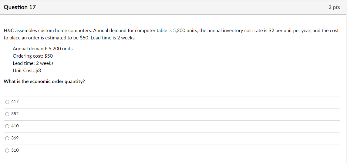Solved Question 17H&C ﻿assembles custom home computers. | Chegg.com