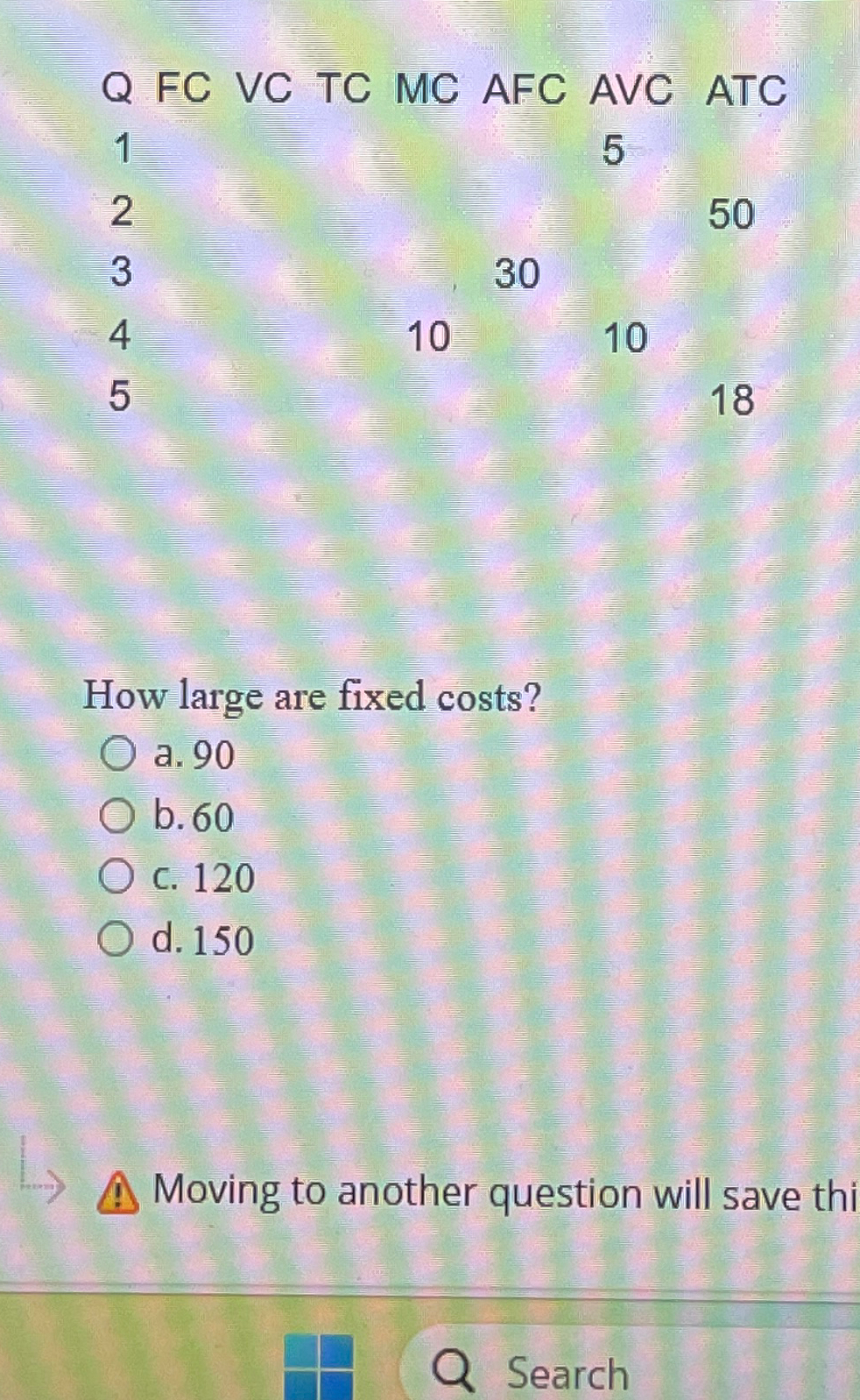 Solved \table[[Q FC VC TC MC,AFC | Chegg.com