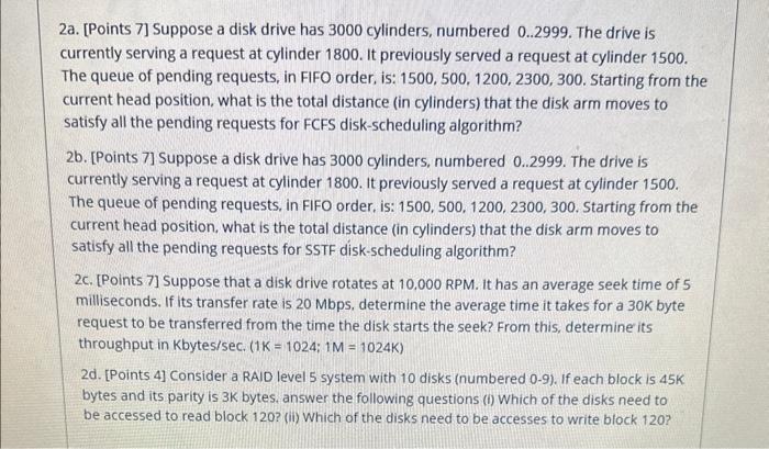 Solved 2a. [Points 7] Suppose a disk drive has 3000 | Chegg.com