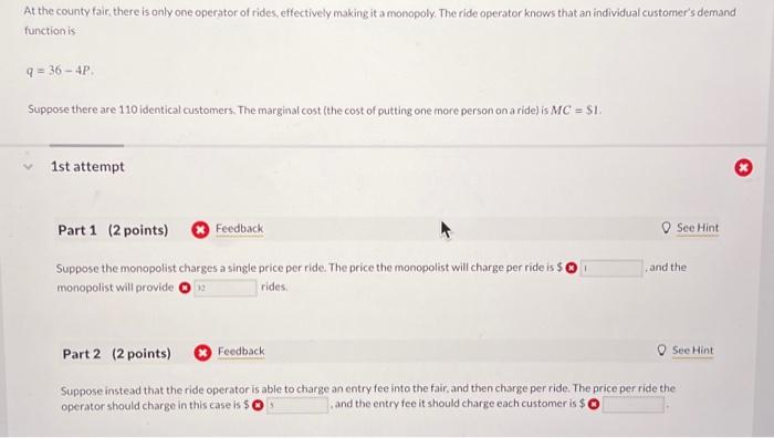 Solved At the county fair, there is only one operator of | Chegg.com
