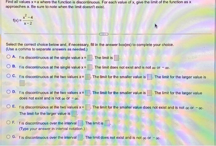 Solved Find all values x=a where the function is | Chegg.com