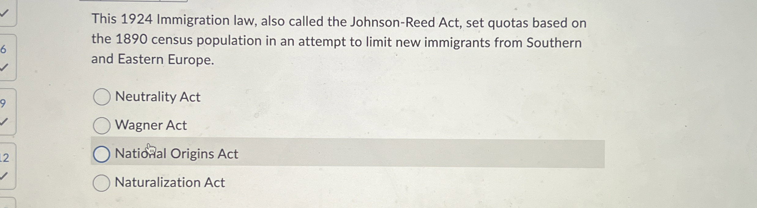 Solved This 1924 ﻿Immigration law, also called the | Chegg.com