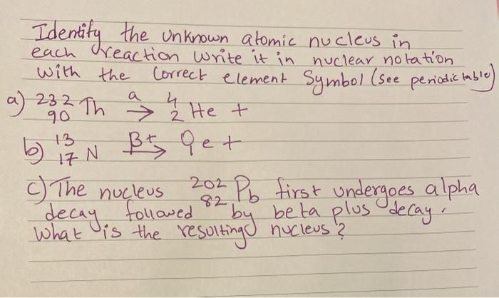 Solved a) 232 Th each reaction write it in nuclear notation | Chegg.com