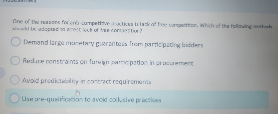 Solved One of the reasons for anti-competitive practices is | Chegg.com