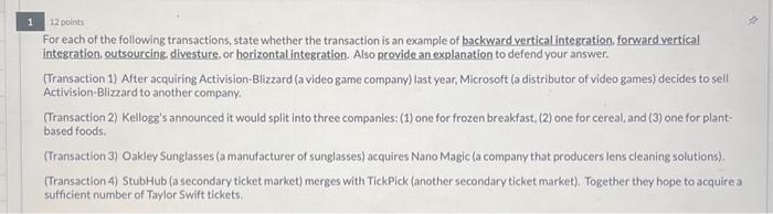 Solved 12 points For each of the following transactions, | Chegg.com
