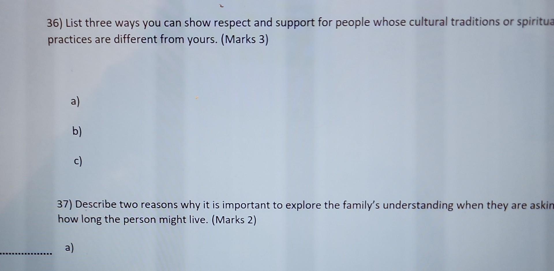 Solved 36) List three ways you can show respect and support | Chegg.com