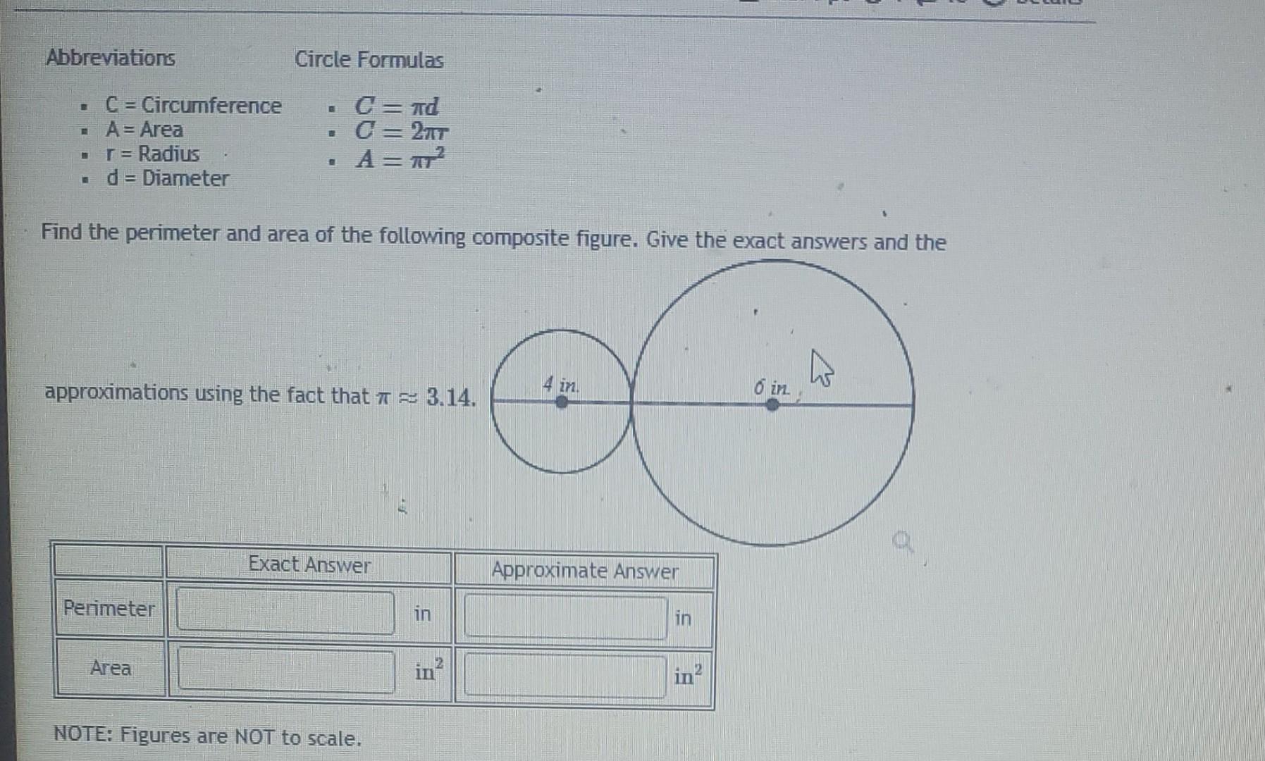 Solved Abbreviations Circle Formulas E C = Circumference A= | Chegg.com