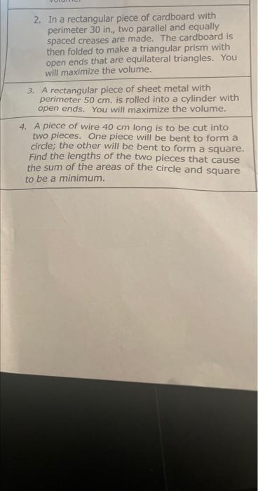 Solved 2. In a rectangular piece of cardboard with perimeter | Chegg.com