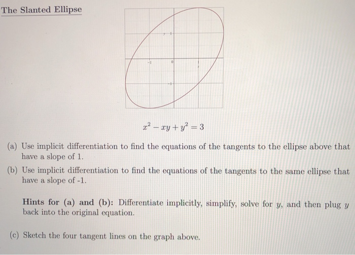 Solved The Slanted Ellipse G 22 - xy + y2 = 3 (a) Use | Chegg.com