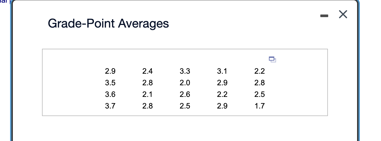 Solved The ﻿grade-point averages of 20 ﻿college seniors | Chegg.com