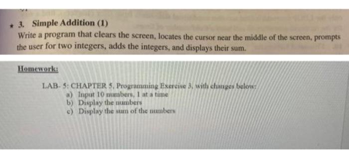 Solved 3. Simple Addition (1) Write a program that clears | Chegg.com
