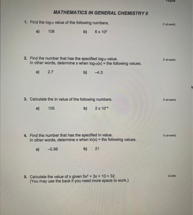 Solved MATHEMATICS IN GENERAL CHEMISTRY II (1 ptoach) 1. | Chegg.com