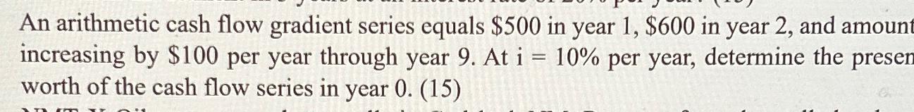 Solved An arithmetic cash flow gradient series equals $500 | Chegg.com