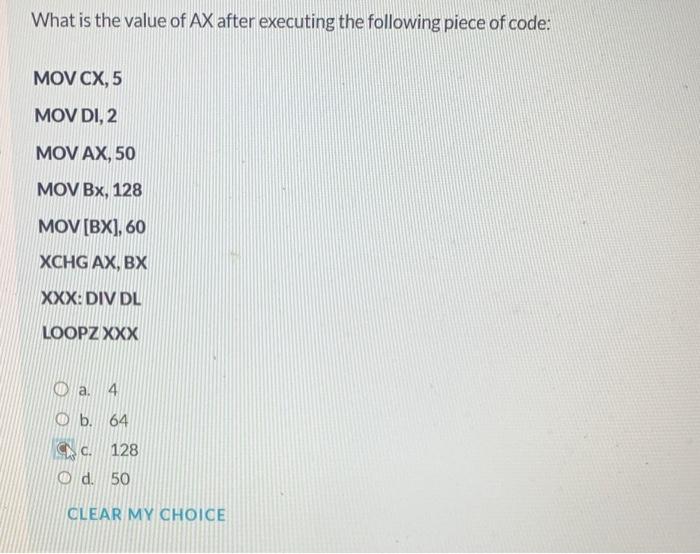 Solved What is the value of AX after executing the following | Chegg.com
