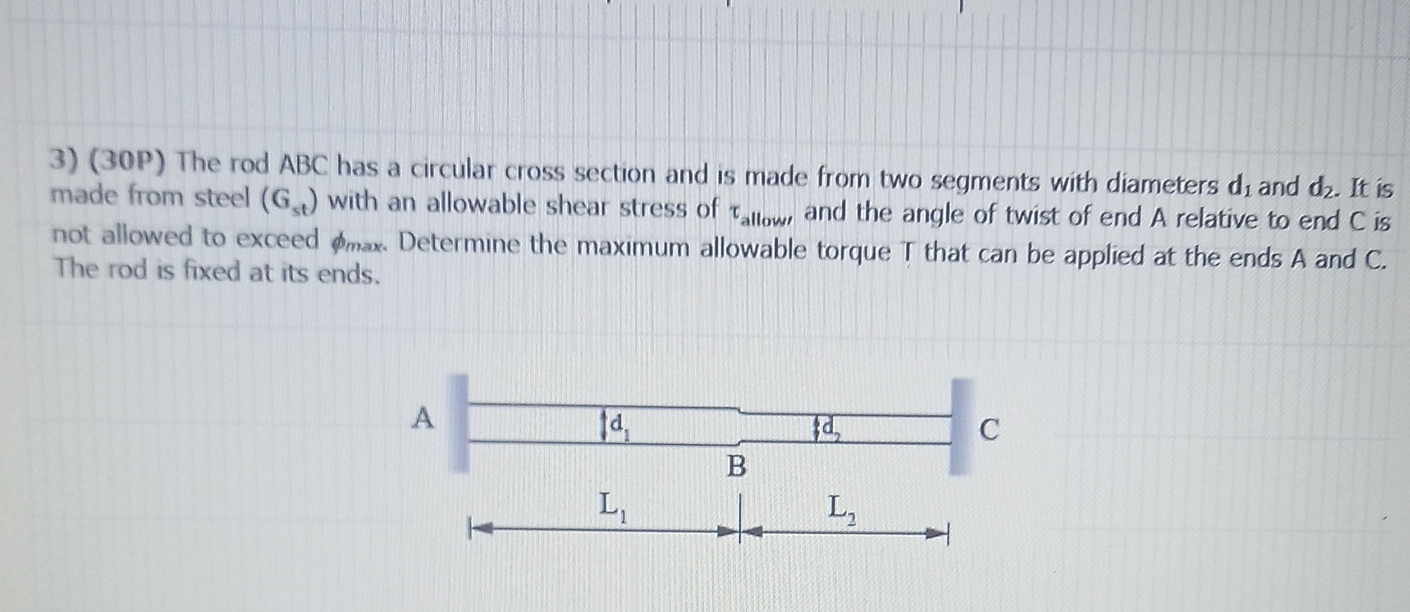 Solved (30P) ﻿The rod ABC has a circular cross section and | Chegg.com
