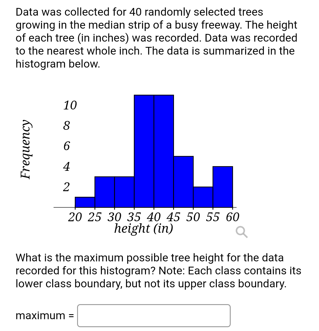Solved Data was collected for 40 randomly selected trees | Chegg.com