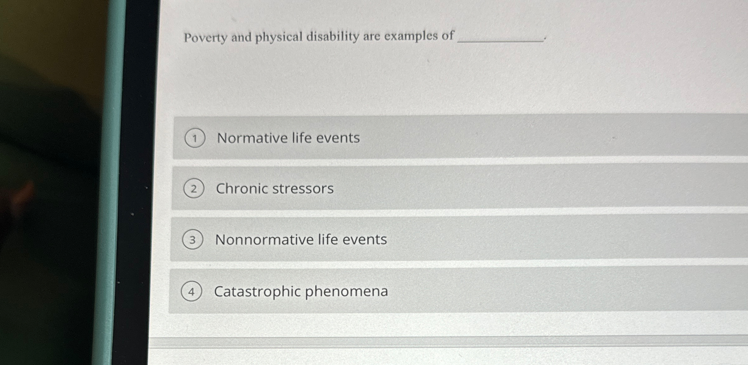 Solved Poverty and physical disability are examples of | Chegg.com