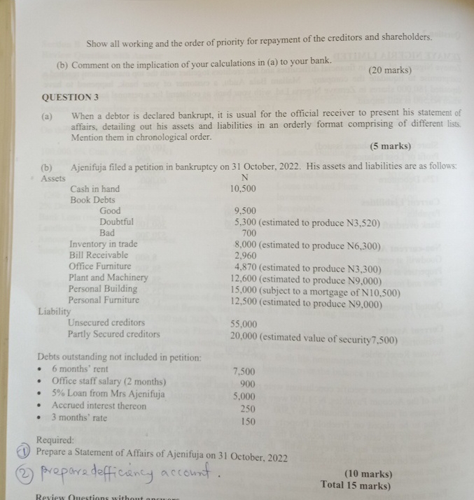 Solved Show all working and the order of priority for | Chegg.com