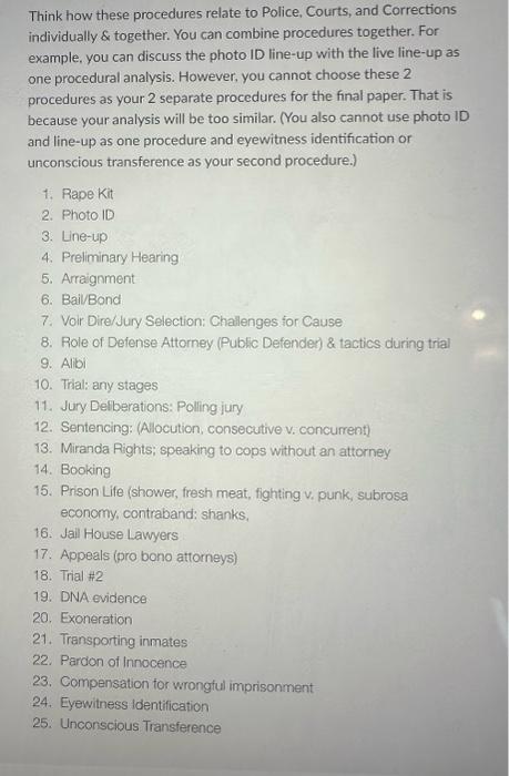Think how these procedures relate to Police, Courts, | Chegg.com