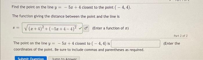 Solved Find the point on the line y=−5x+4 closest to the | Chegg.com