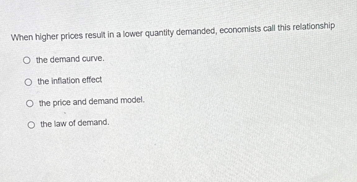 Solved When higher prices result in a lower quantity | Chegg.com | Chegg.com