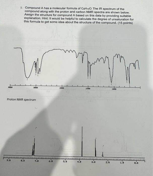 Solved 1. Compound A has a molecular formula of C8H10O. The | Chegg.com