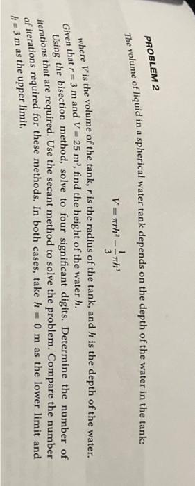 Solved The volume of liquid in a spherical water tank | Chegg.com