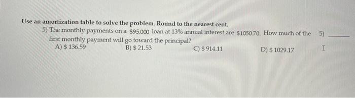 Solved Use an amortization table to solve the problem. Round | Chegg.com