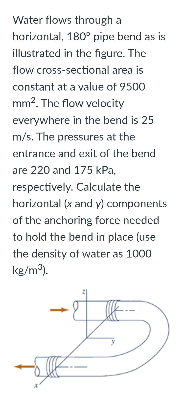 Solved Water flows through a horizontal, 180° ﻿pipe bend as | Chegg.com